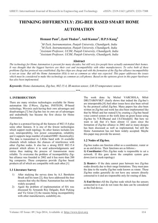 Thinking differently zig bee based smart home automation | PDF