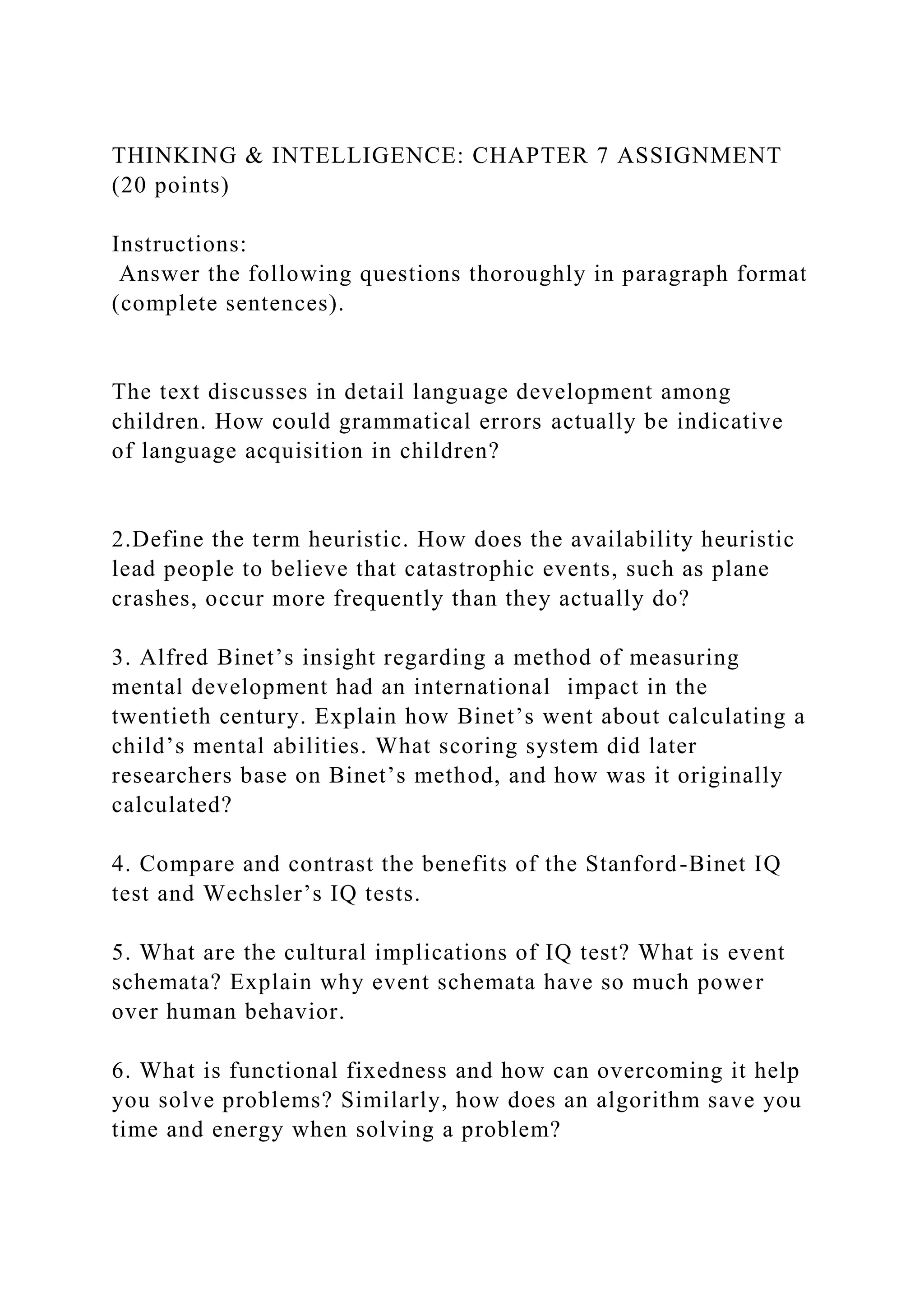 Thinking Intelligence Chapter 7 Assignment 20 Points Instruc Docx