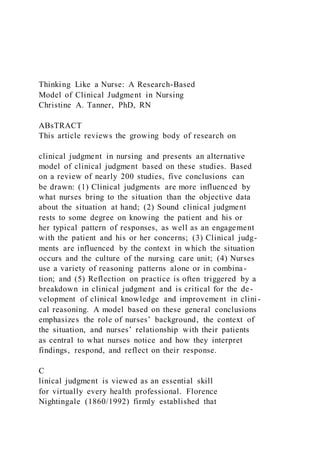 Thinking Like a Nurse A Research-Based Model of Clinical Ju | DOCX