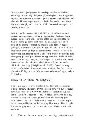 Thinking Like a Nurse A Research-Based Model of Clinical Ju | DOCX