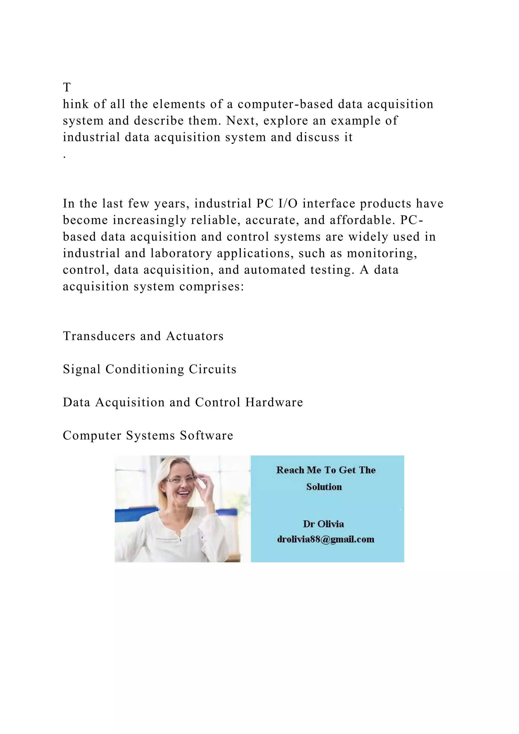 Think of all the elements of a computer-based data acquisition sys | PDF