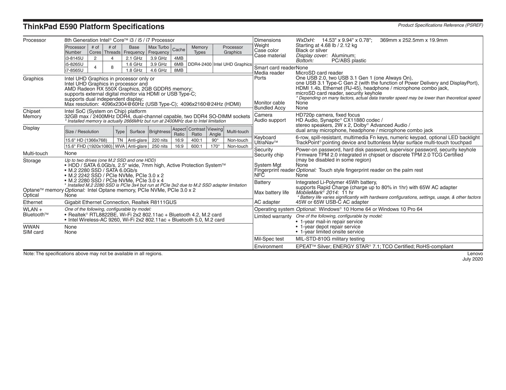 ThinkPad_E590_Specifications laptop reference | PPT