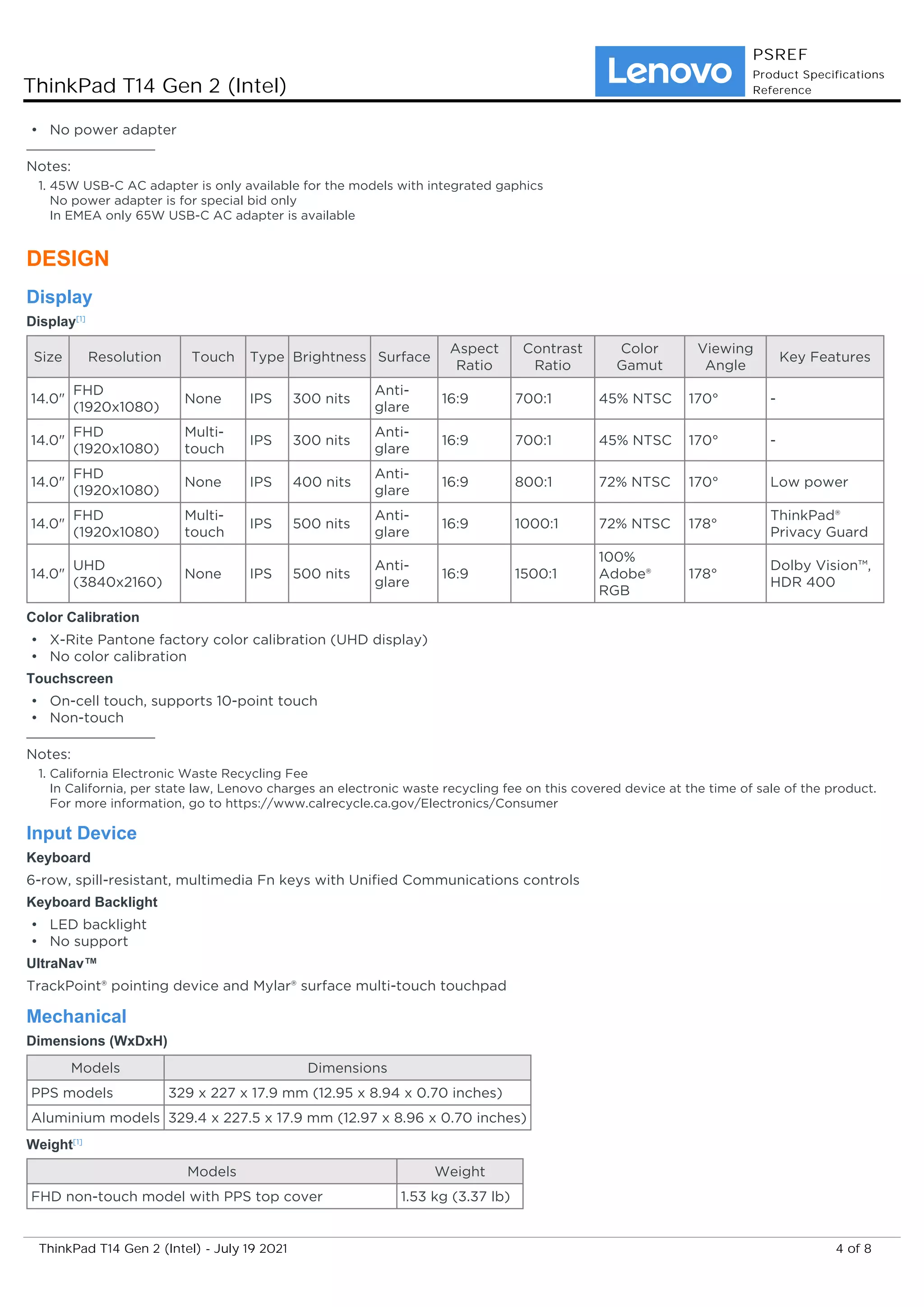 Think pad t14_gen_2_intel_spec | PDF | Consumer Electronics ...