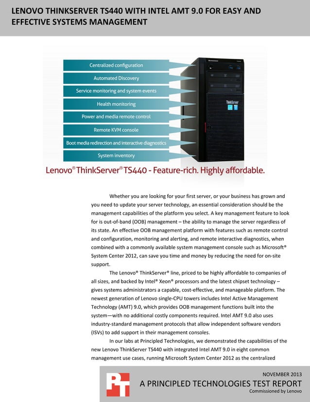 Lenovo ThinkServer TS440 with Intel AMT 9.0 for easy and effective ...