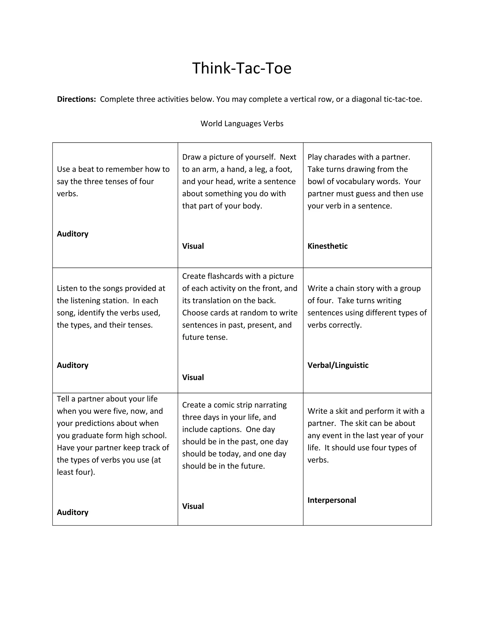 Think Tac Toe Strategy | DOC