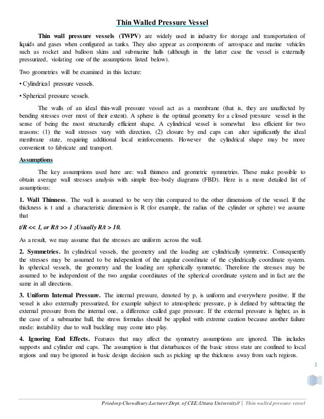 Solid Mechanics: Thin walled pressure vessel Solid Mechanics: Thin walled pressure vessel