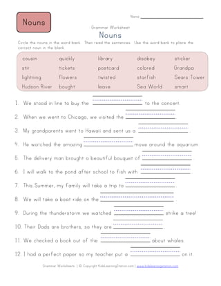 Third grade-noun-worksheet-blanks2 | PDF