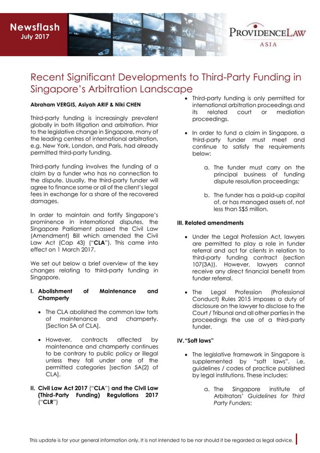 Recent Significant Developments to Third-Party Funding in Singapore’s ...