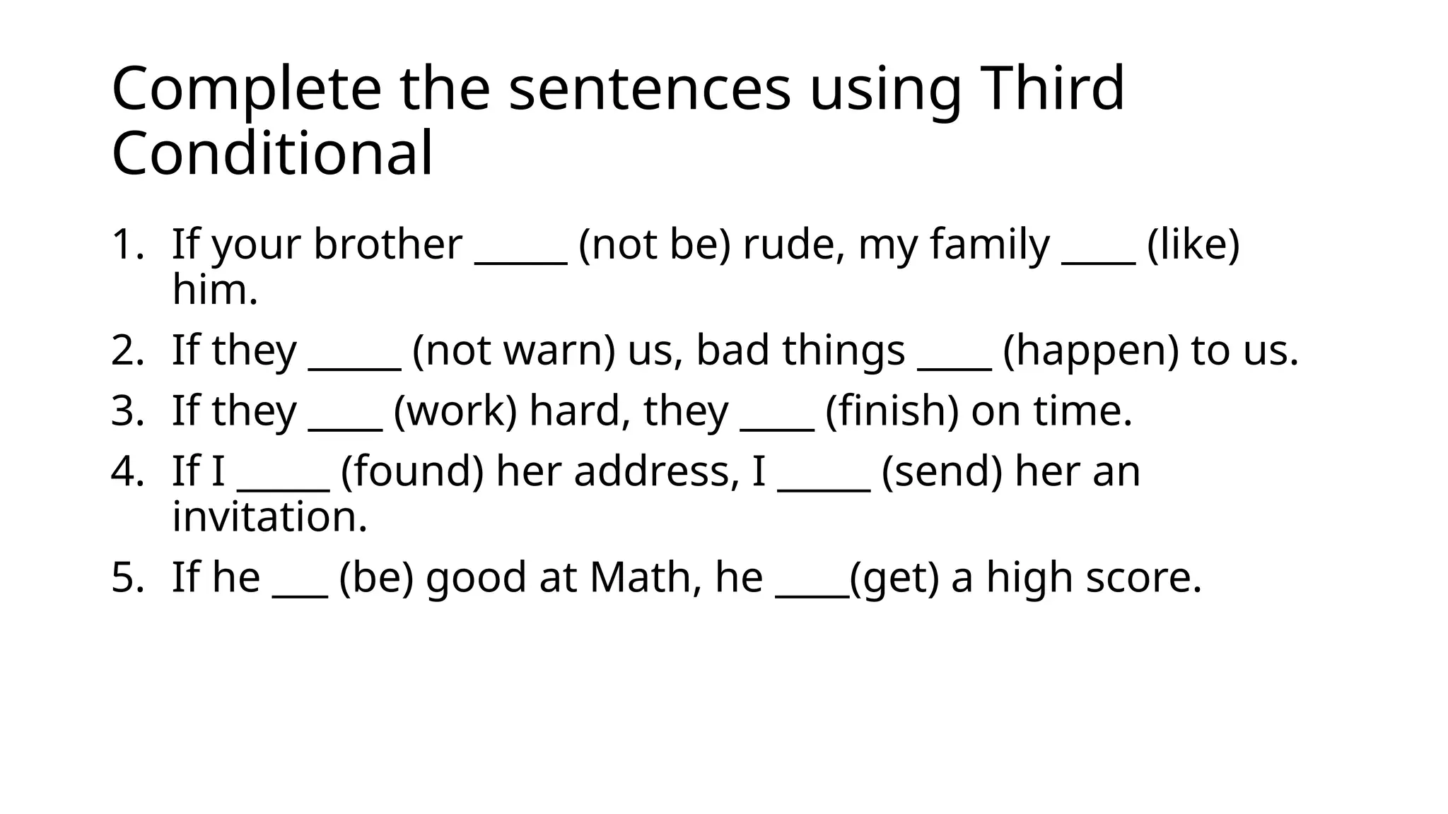 Third Conditional Presentation, Exercises | PPTX
