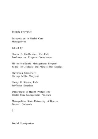 THIRD EDITIONIntroduction to Health CareManagement | DOCX