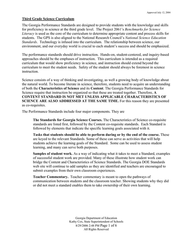 Georgia Third Grade Science Standards | PDF | Geology | Science