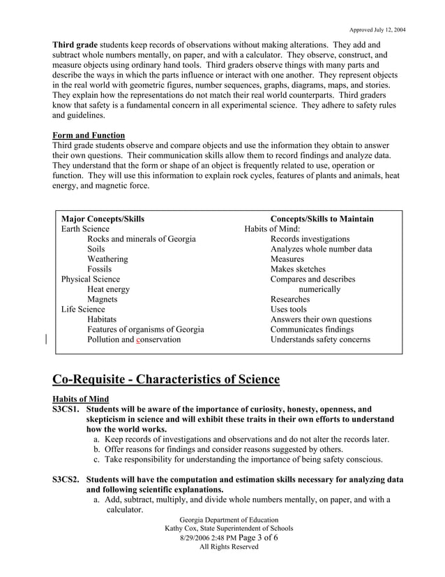 Georgia Third Grade Science Standards | PDF | Geology | Science