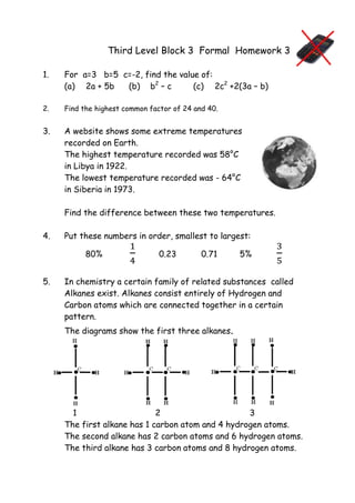 Third level block 3 formal homework | PDF | Chemistry | Science