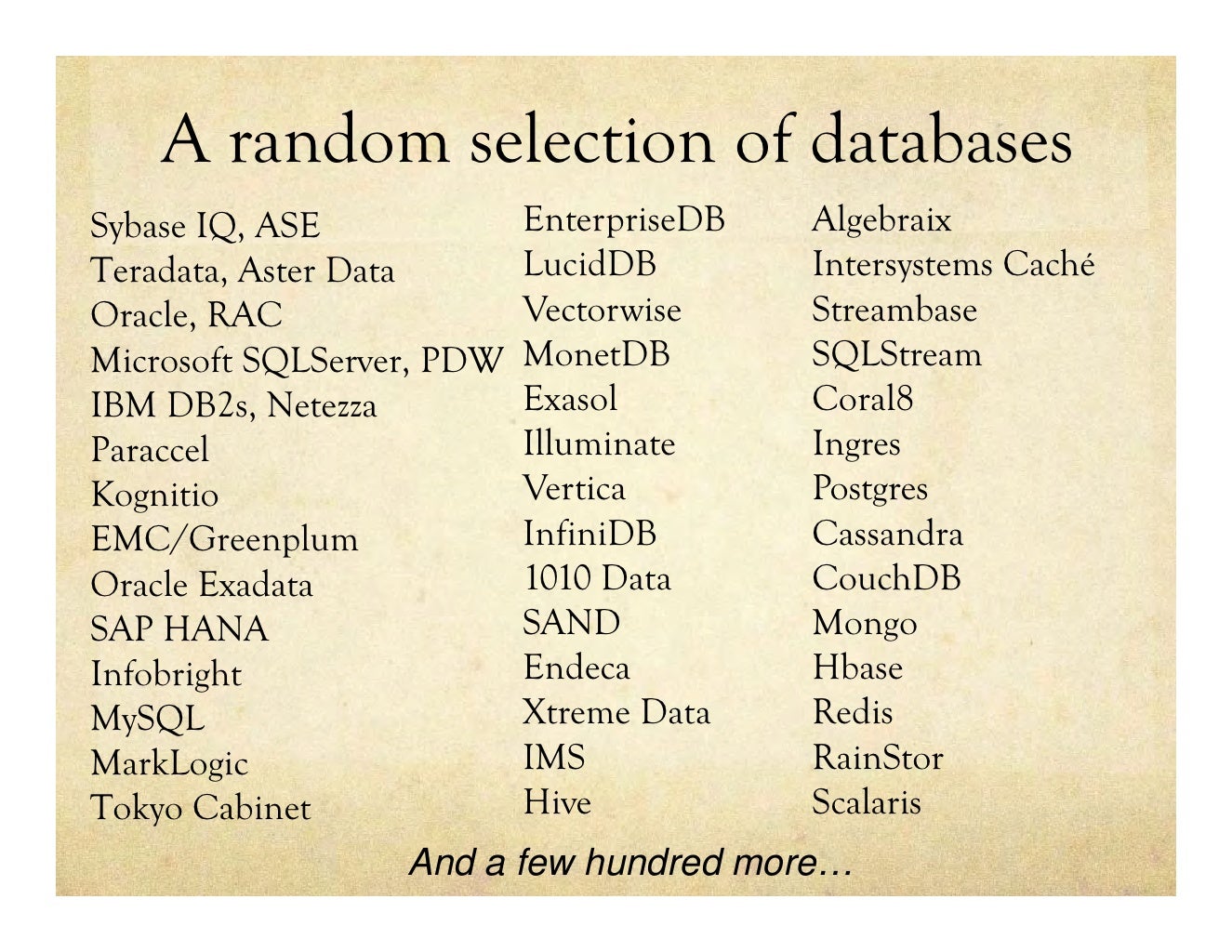 A random selection of databases