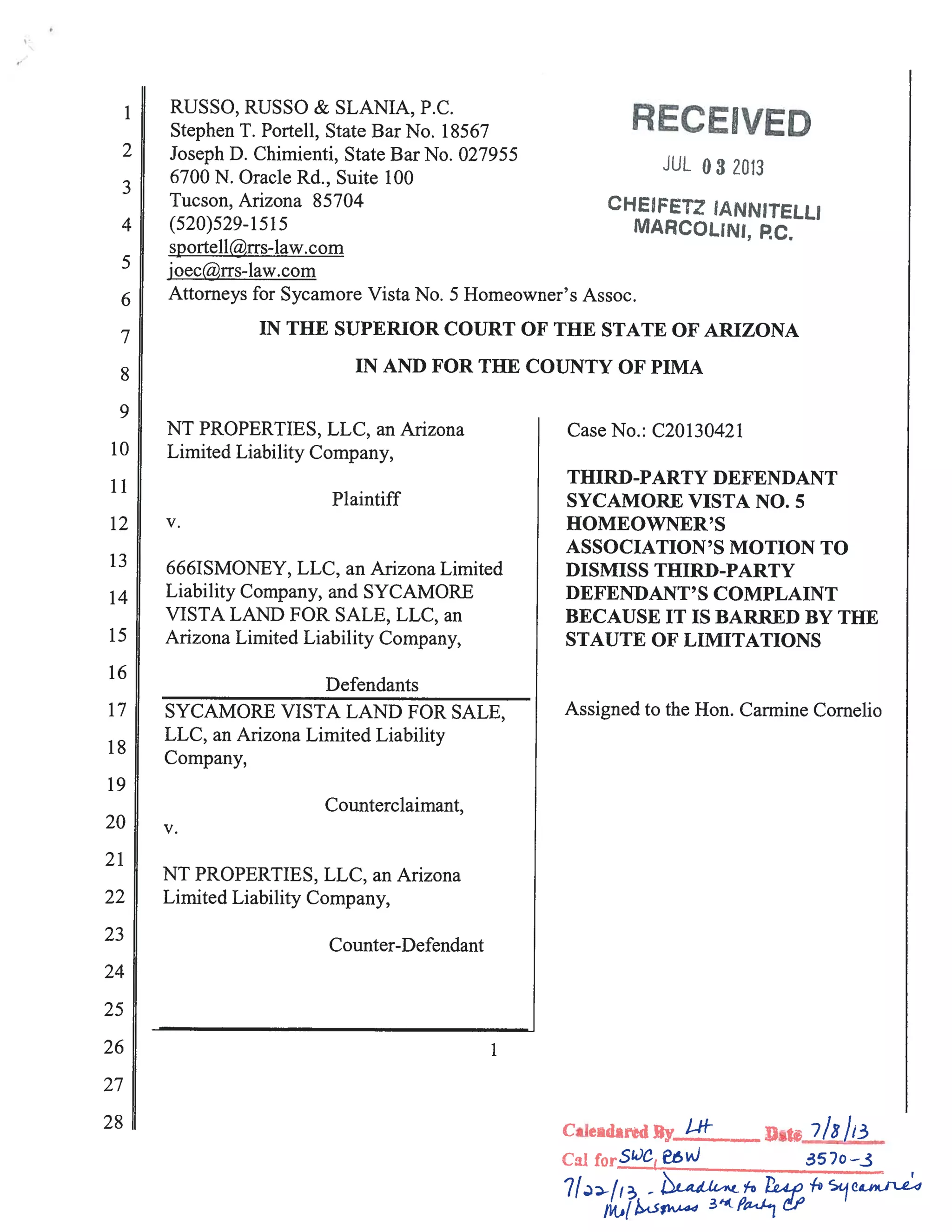 HOA's Motion to Dismiss (Barred by Statutes of Limitations) | PDF