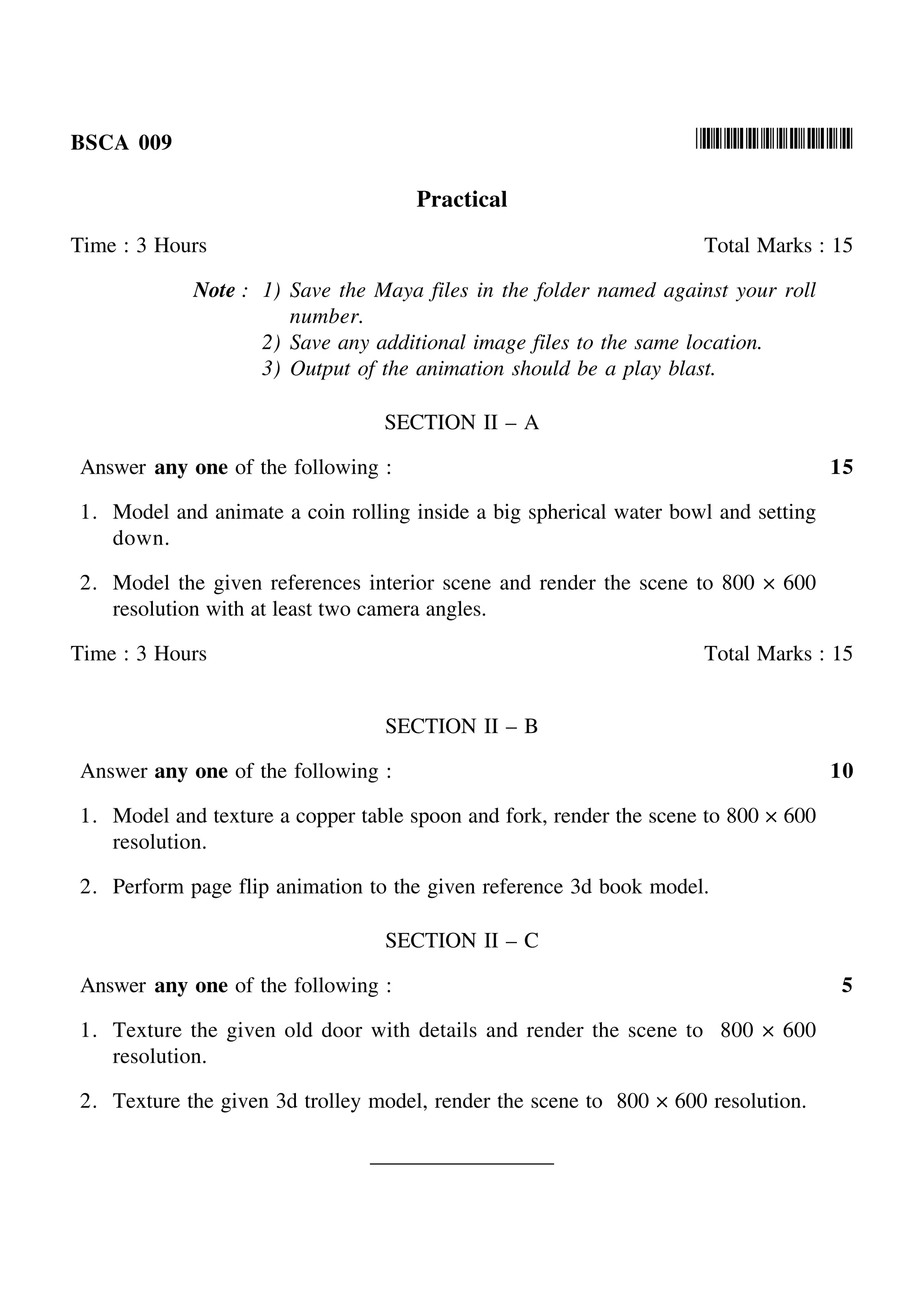 Third sem sample paper of 3 d animation – i bsca009 | PDF