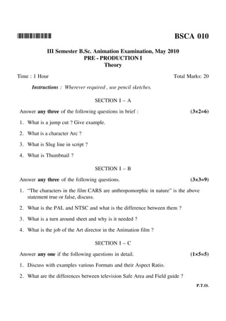 Third sem sample paper of pre production i b.sc