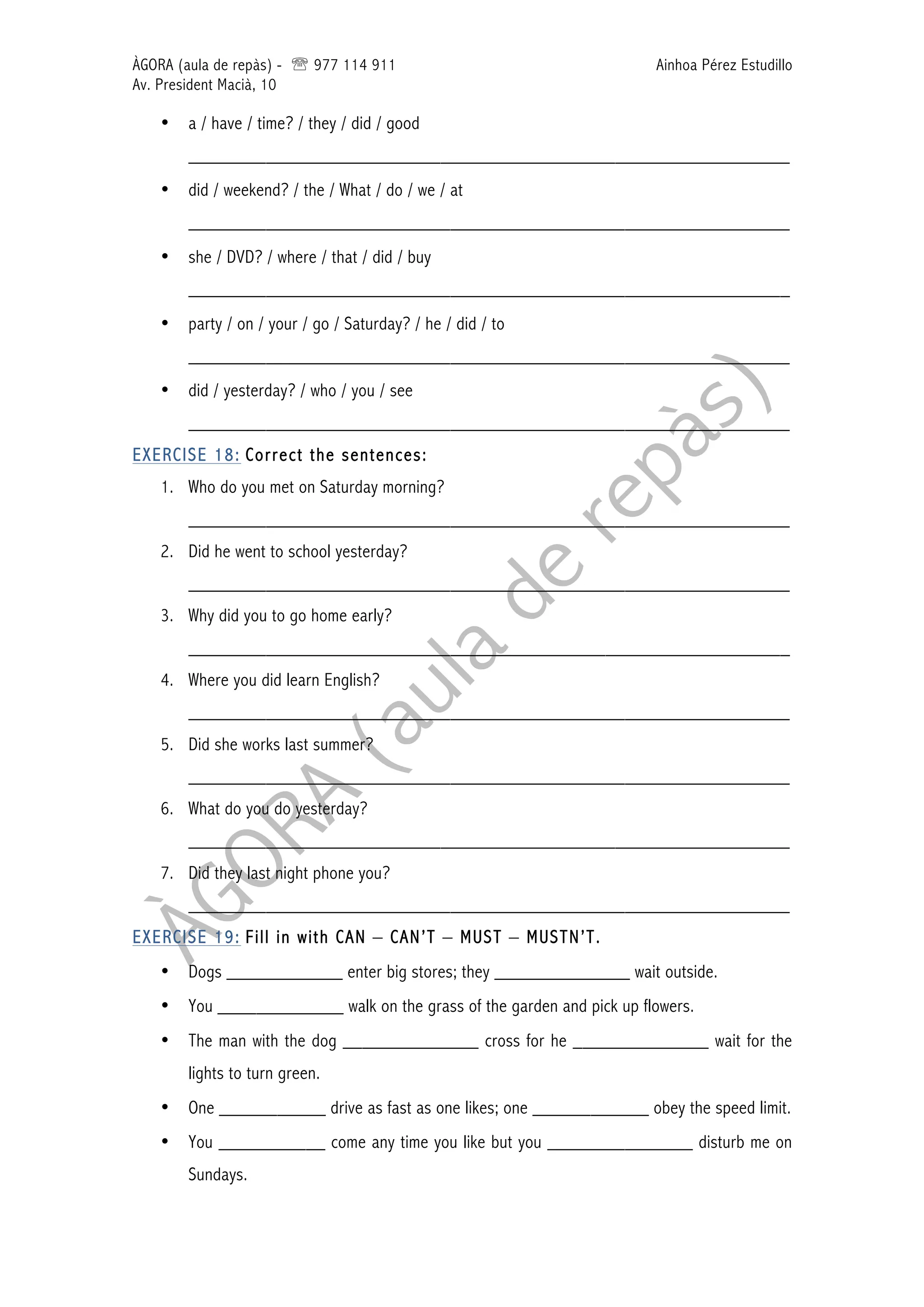 Third Term Grammar 1st ESO | PDF