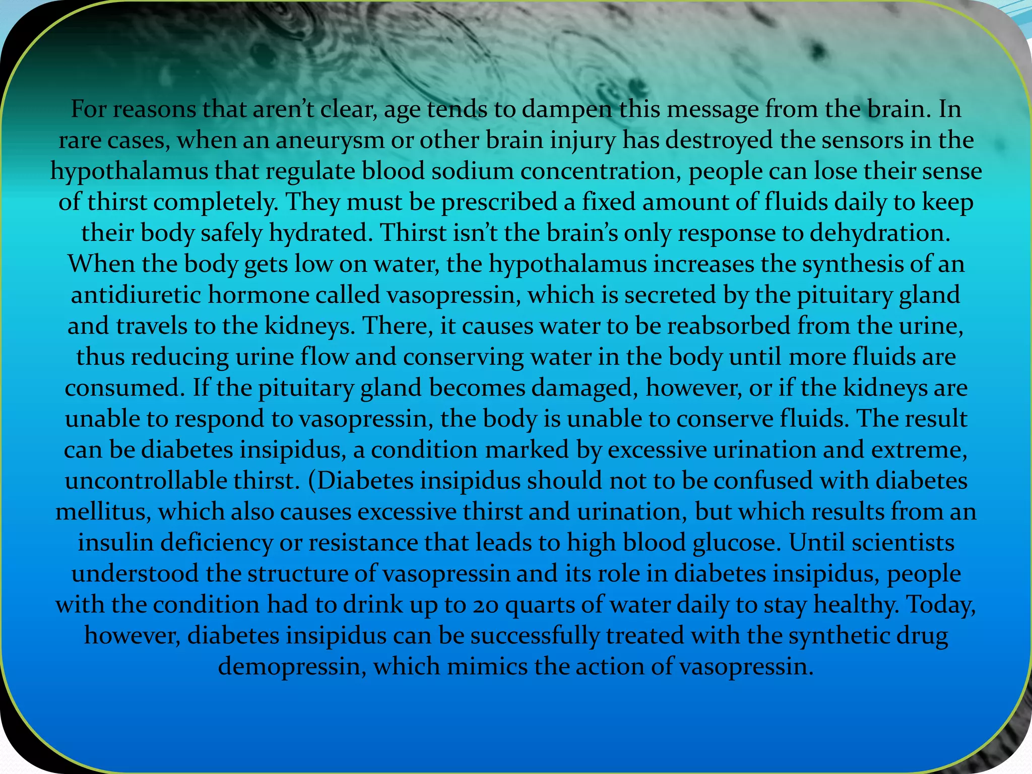 Thirst mechanism during dehydration | PPTX