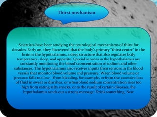 Thirst mechanism during dehydration | PPTX