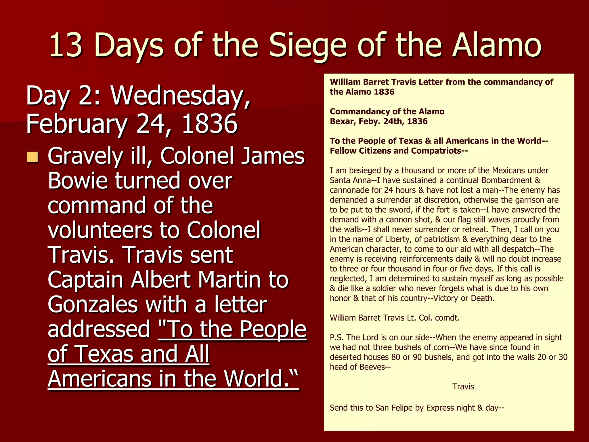 Thirteen Day Siege of the Alamo | PPTX