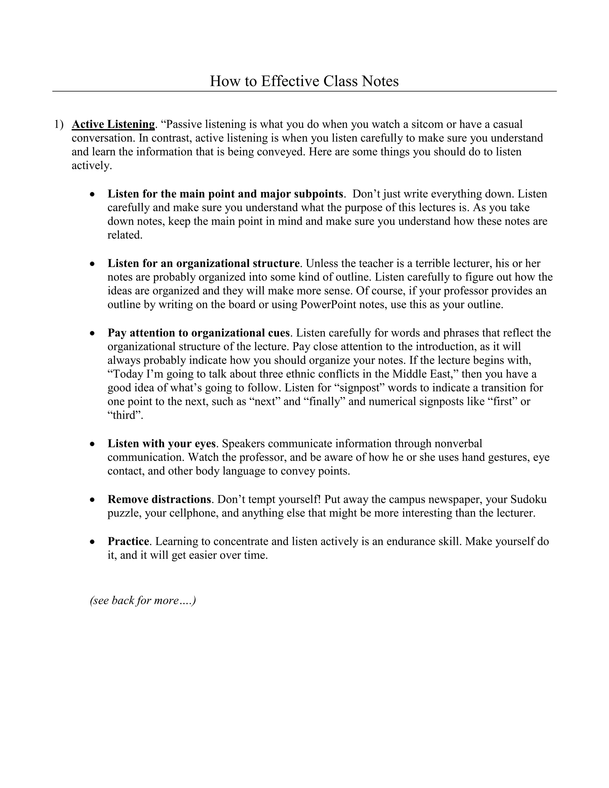 Thirteen hints for taking effective classroom notes | DOCX