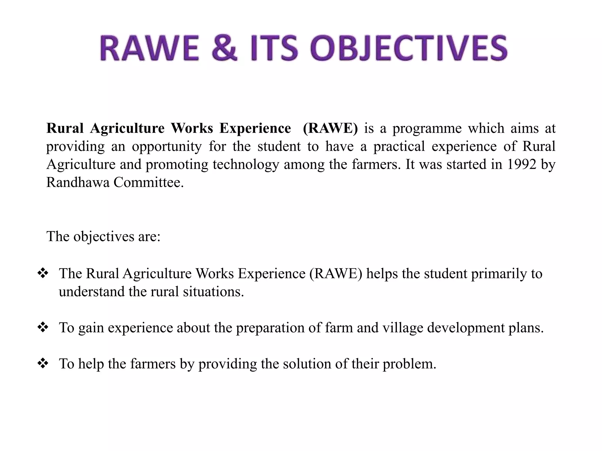 The Rural Agricultural Work Experience (RAWE) | PPTX | Agriculture ...
