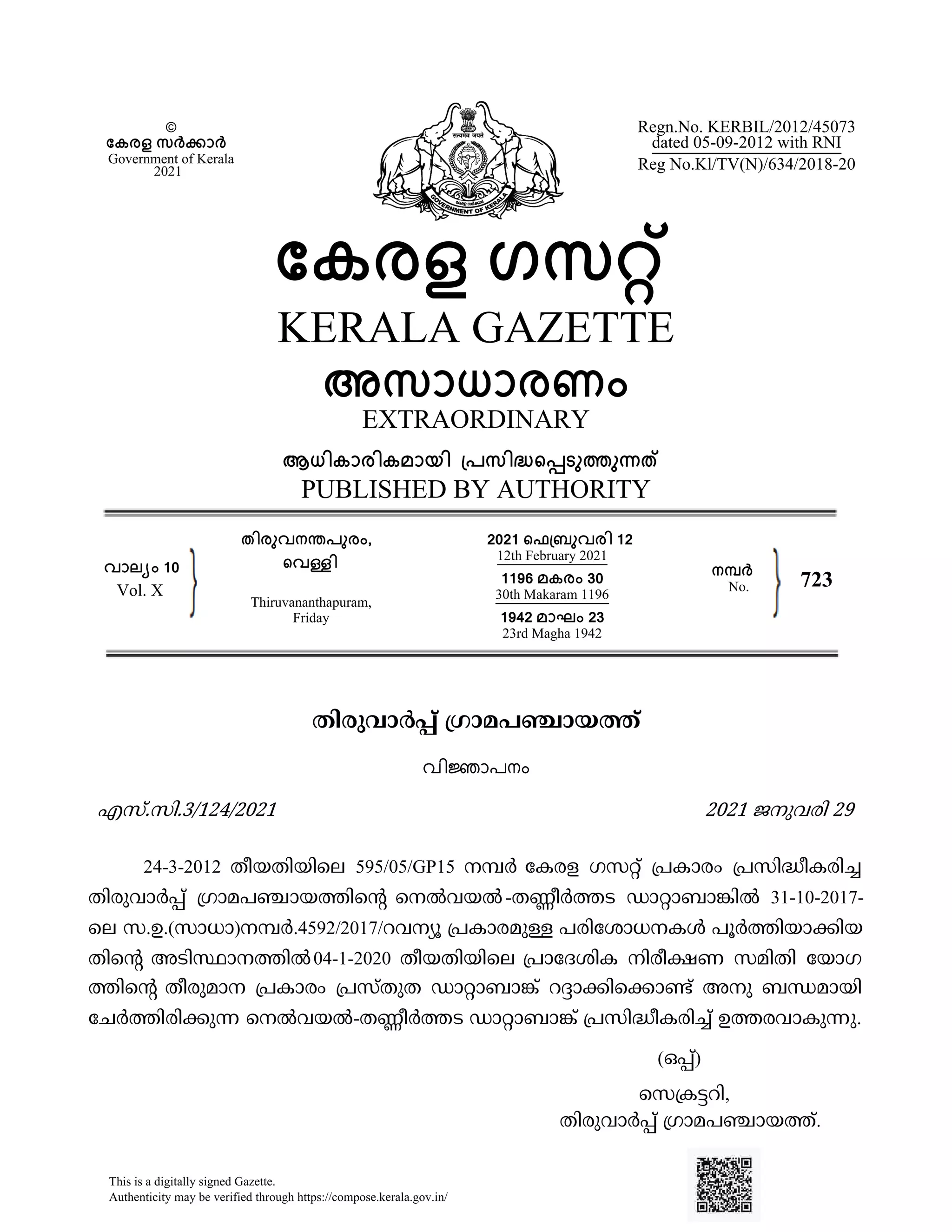 Data bank thiruvarpu village part - Thiruvarpu Grama Panchayth - Paddy ...