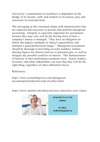 This discussion focuses on the core value of Integrity. Student.docx