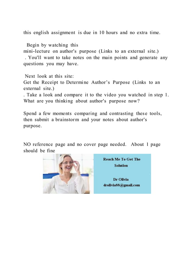 This english assignment is due in 10 hours and no extra time. | PDF