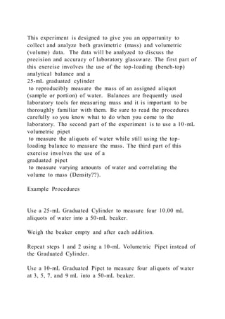 This experiment is designed to give you an opportunity to collect an | PDF