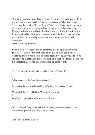 This is a barebones outline of a civil liability lesson plan. Fil.docx