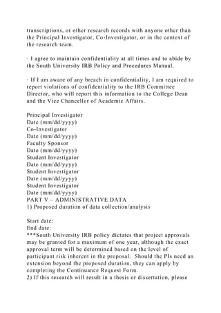 THIS IS AN EXAMPLE OF SOUTH UNIVERSITY’S IRB APPLICATION AND IS | DOCX