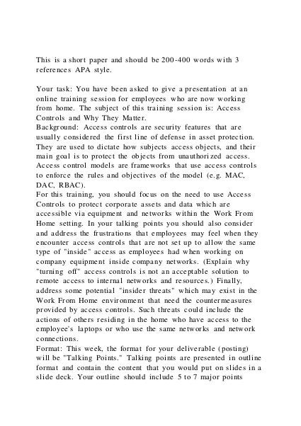 This is a short paper and should be 200-400 words with 3 reference | PDF