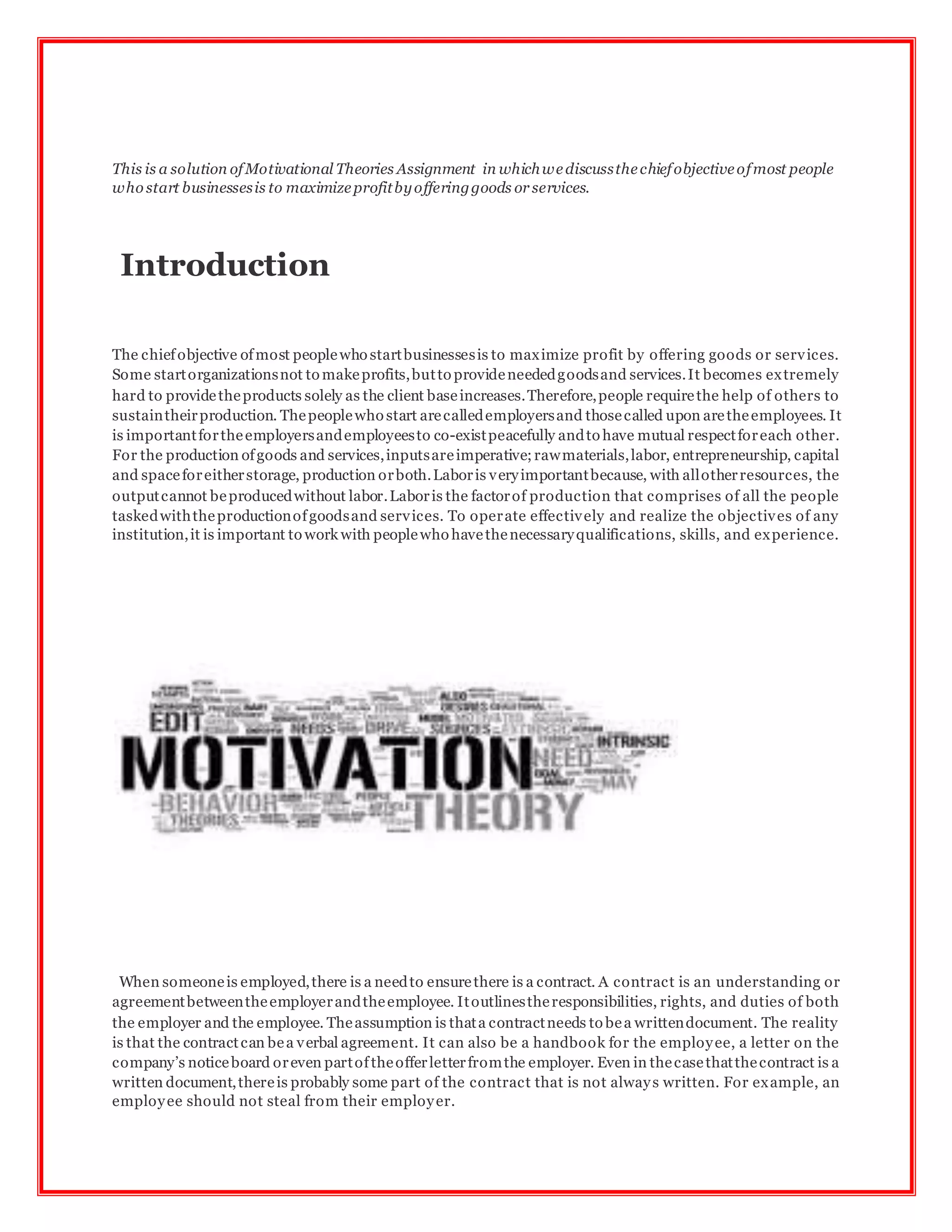 Motivational Theories Assignment Docx