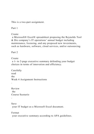 This is a two-part assignment.Part 1Create a Microsoft® .docx