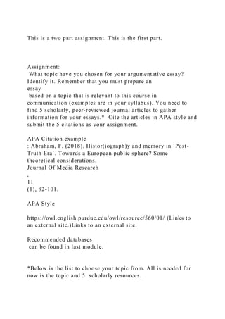 This is a two part assignment. This is the first part. Assi | PDF