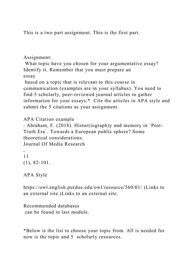 This is a two part assignment. This is the first part. Assi | PDF