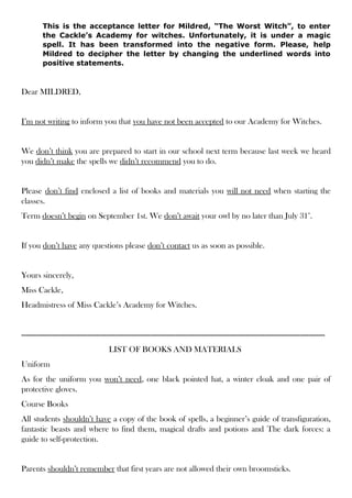 This is the acceptance letter for mildred(1) | ODT