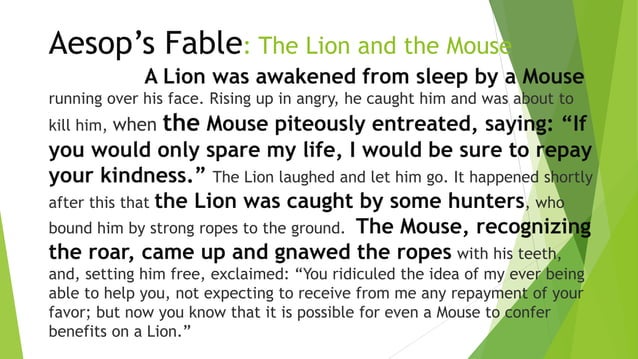 Aesop's Fables: The Lion and the Mouse & The Wolf and the Shepherd | PPT