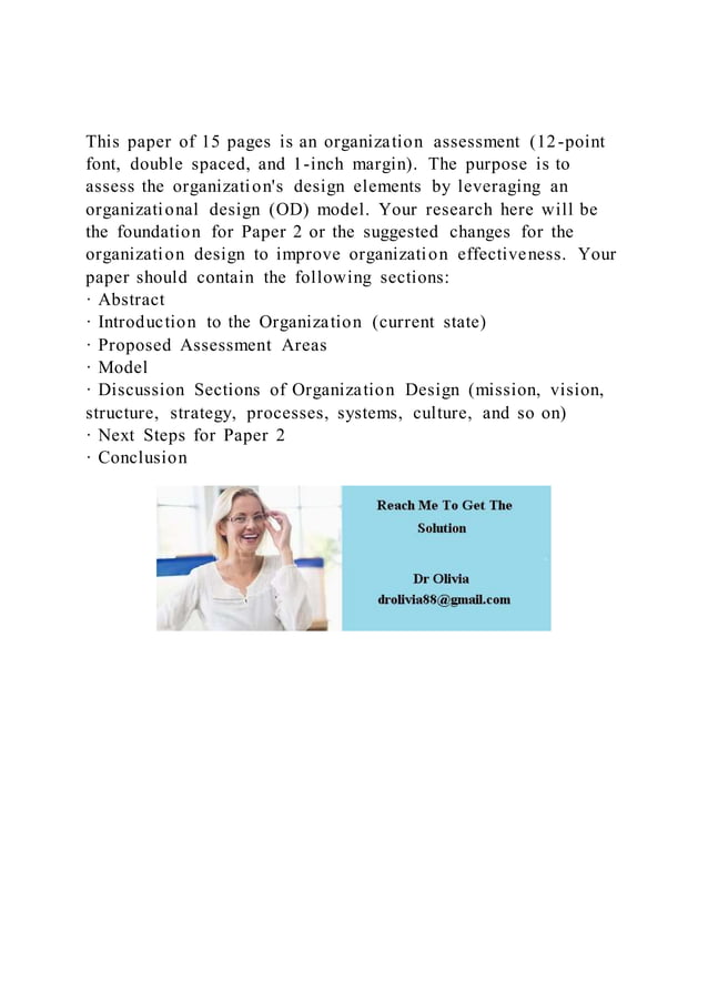 This paper of 15 pages is an organization assessment (12-point fon | DOCX
