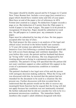 This paper should be double spaced and be 6-8 pages in 12 point New .docx