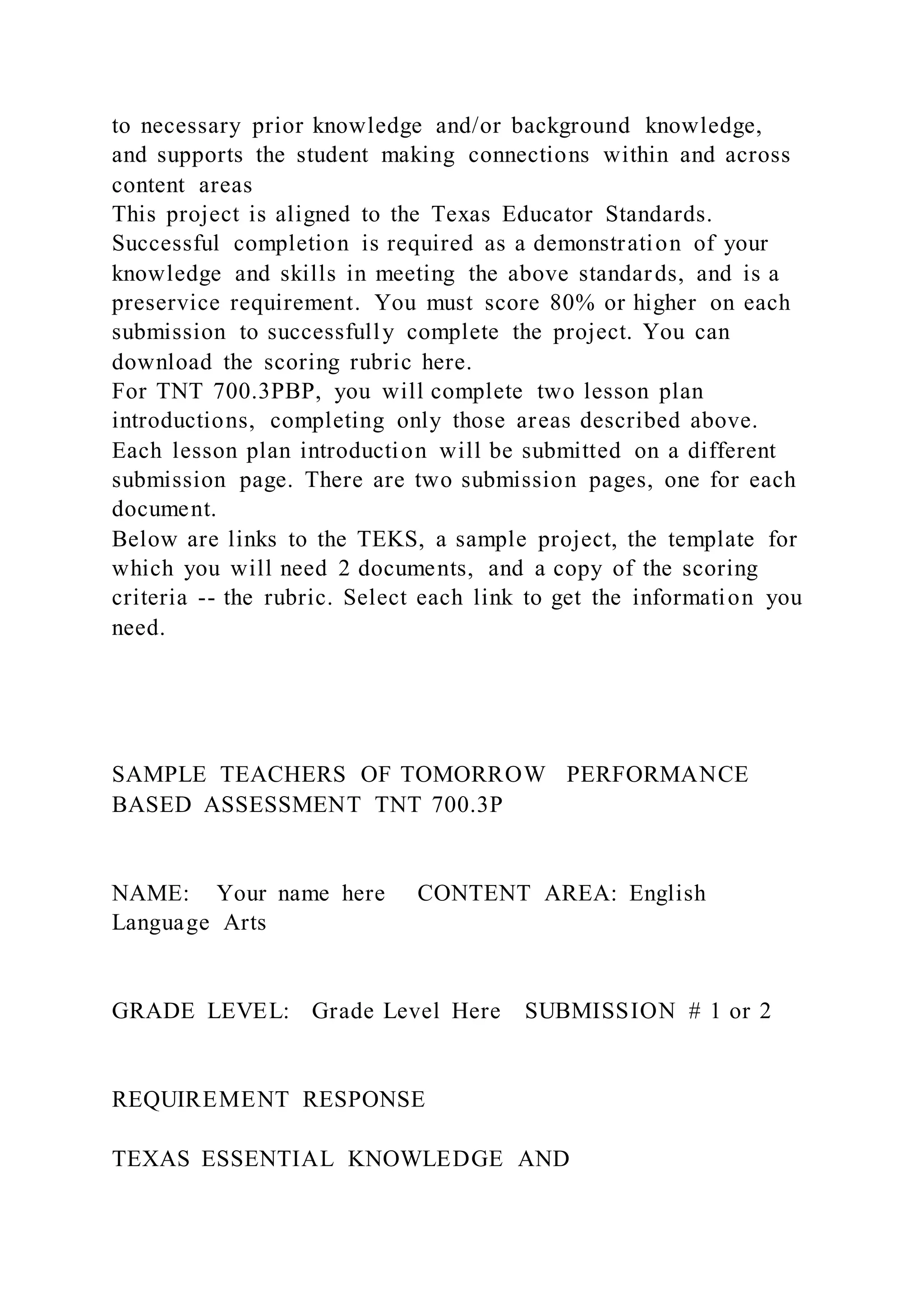 This project is aligned to the Texas Approved Educator Standards 1 | DOCX