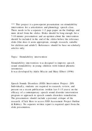 This project is a powerpoint presentation on stimulability | PDF