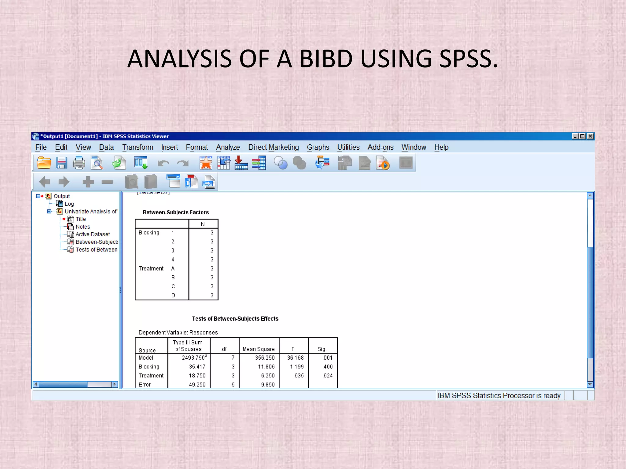Statistics, Analysis of a balanced incomplete block design using SPSS. | PPTX