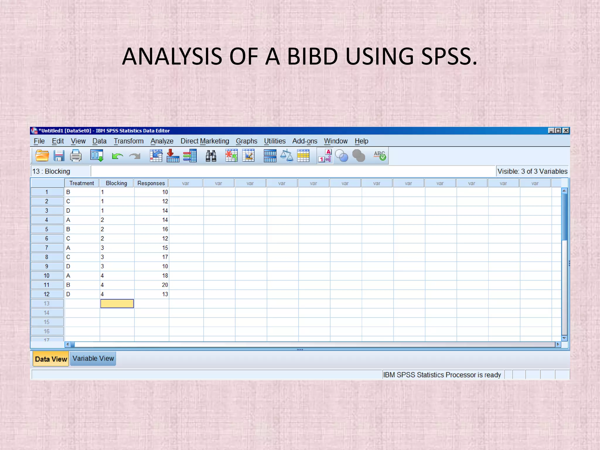 statistical analysis of a balanced incomplete block design using spss ...