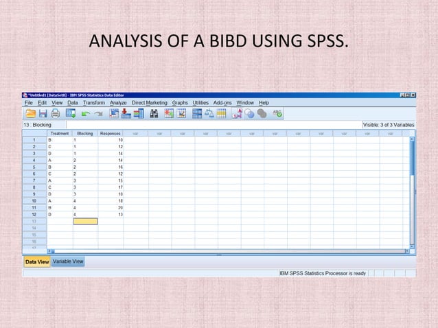 statistical analysis of a balanced incomplete block design using spss | PPTX
