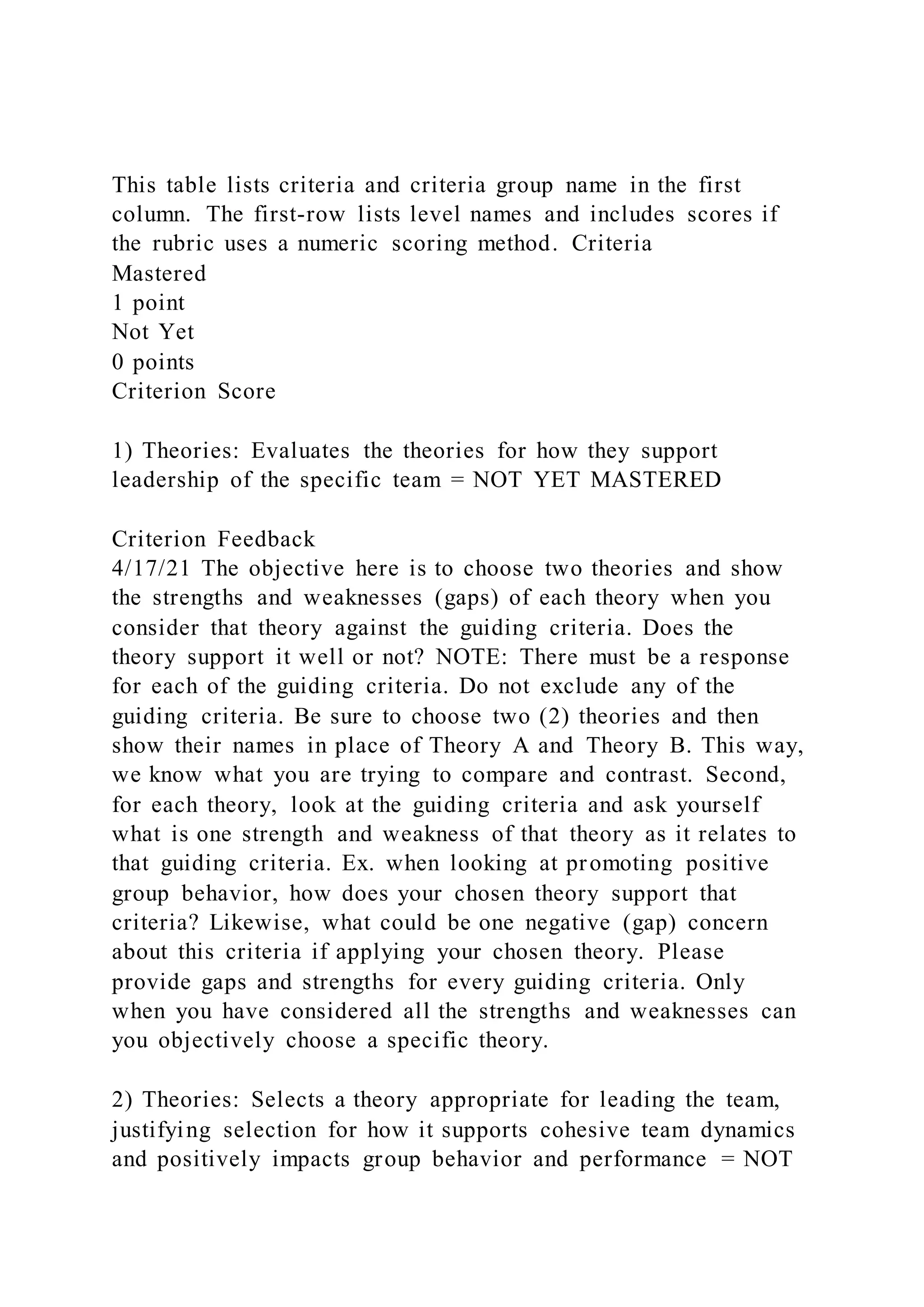 This table lists criteria and criteria group name in the first col | DOCX