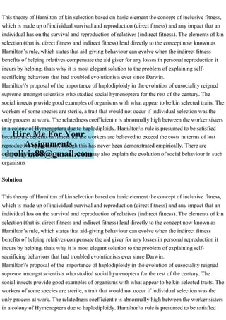 This theory of Hamilton of kin selection based on basic element the .pdf