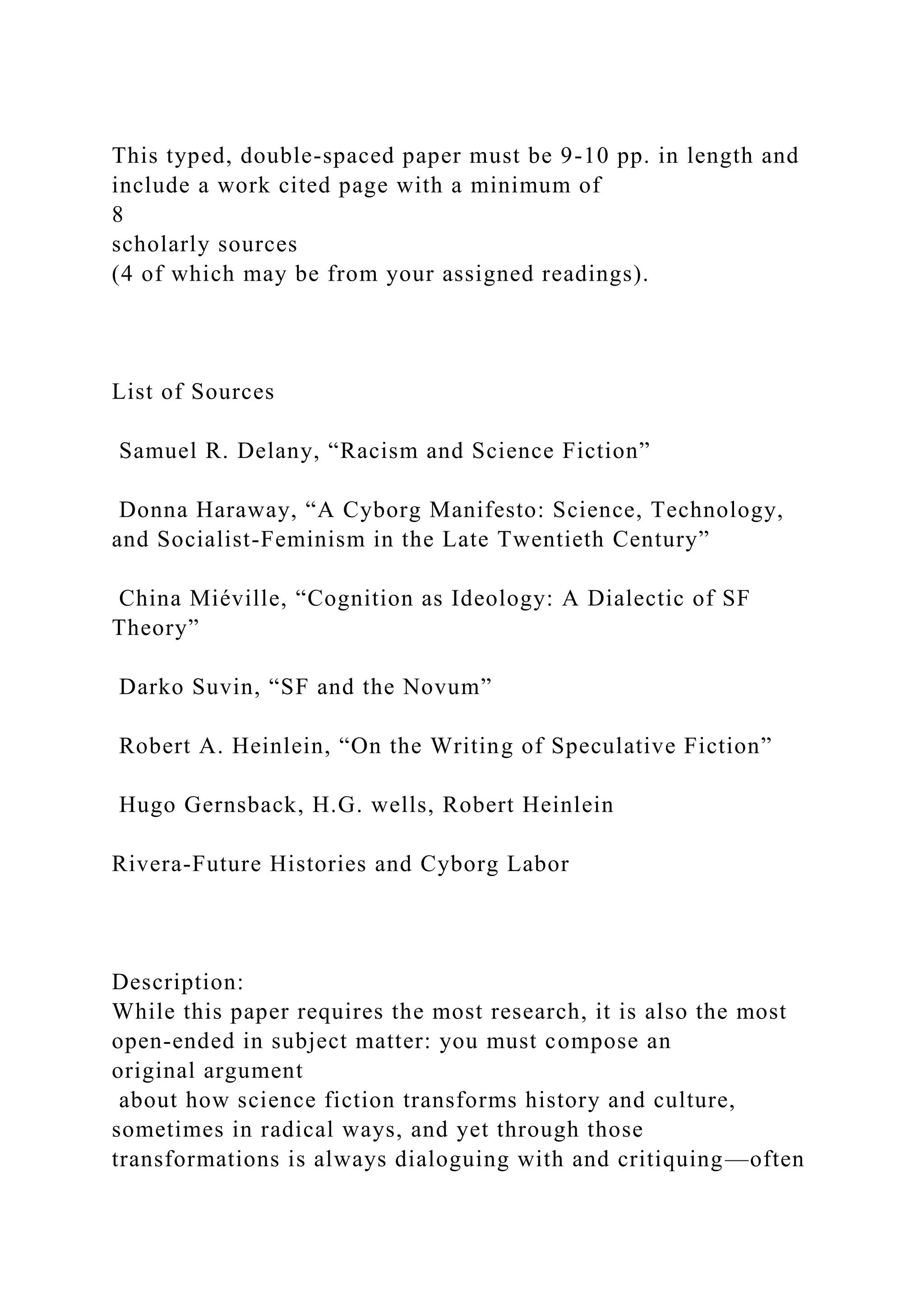 This typed, double-spaced paper must be 9-10 pp. in length and inclu | PDF